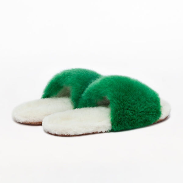 Amazon Green Slider Alpaca Fur Slippers. Designer Slippers - BABOOSHA ...