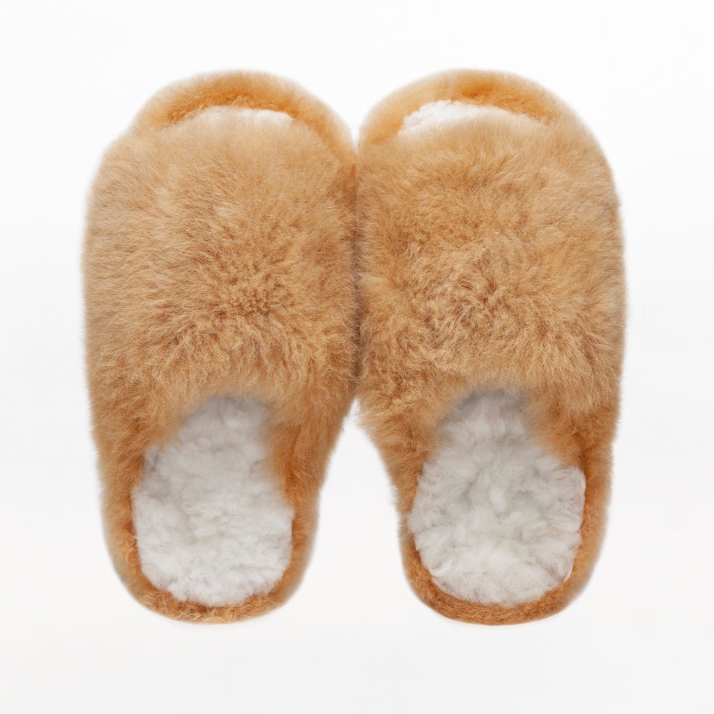 Ginger Honey Platform Alpaca Fur Slippers. Designer Slippers - BABOOSHA ...