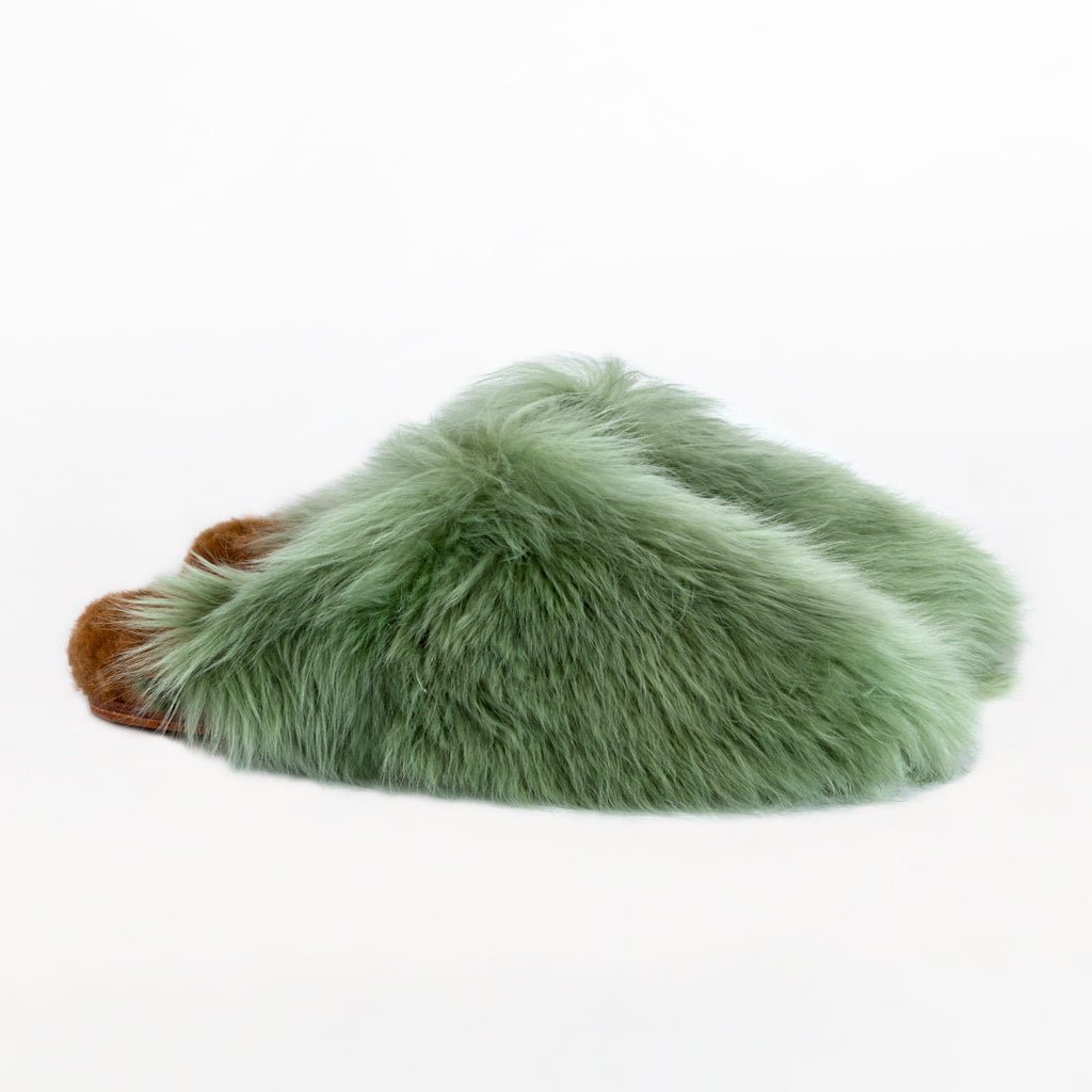 Pistachio Mule Alpaca Fur Slippers. Designer Slippers - BABOOSHA PARIS ...